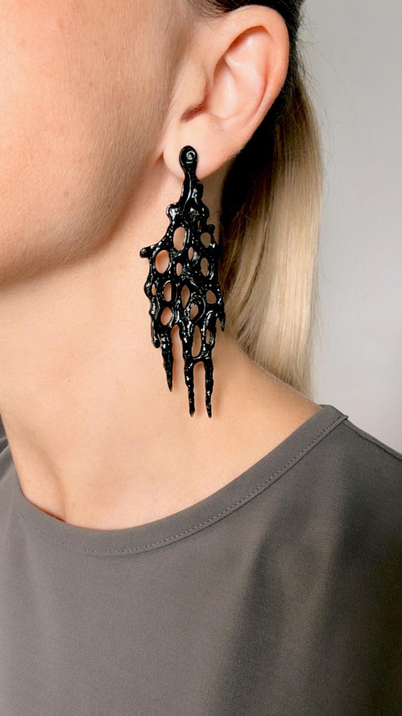 Gothic Drip Earrings 3D Printed Black Earrings With Web-like Structure ...