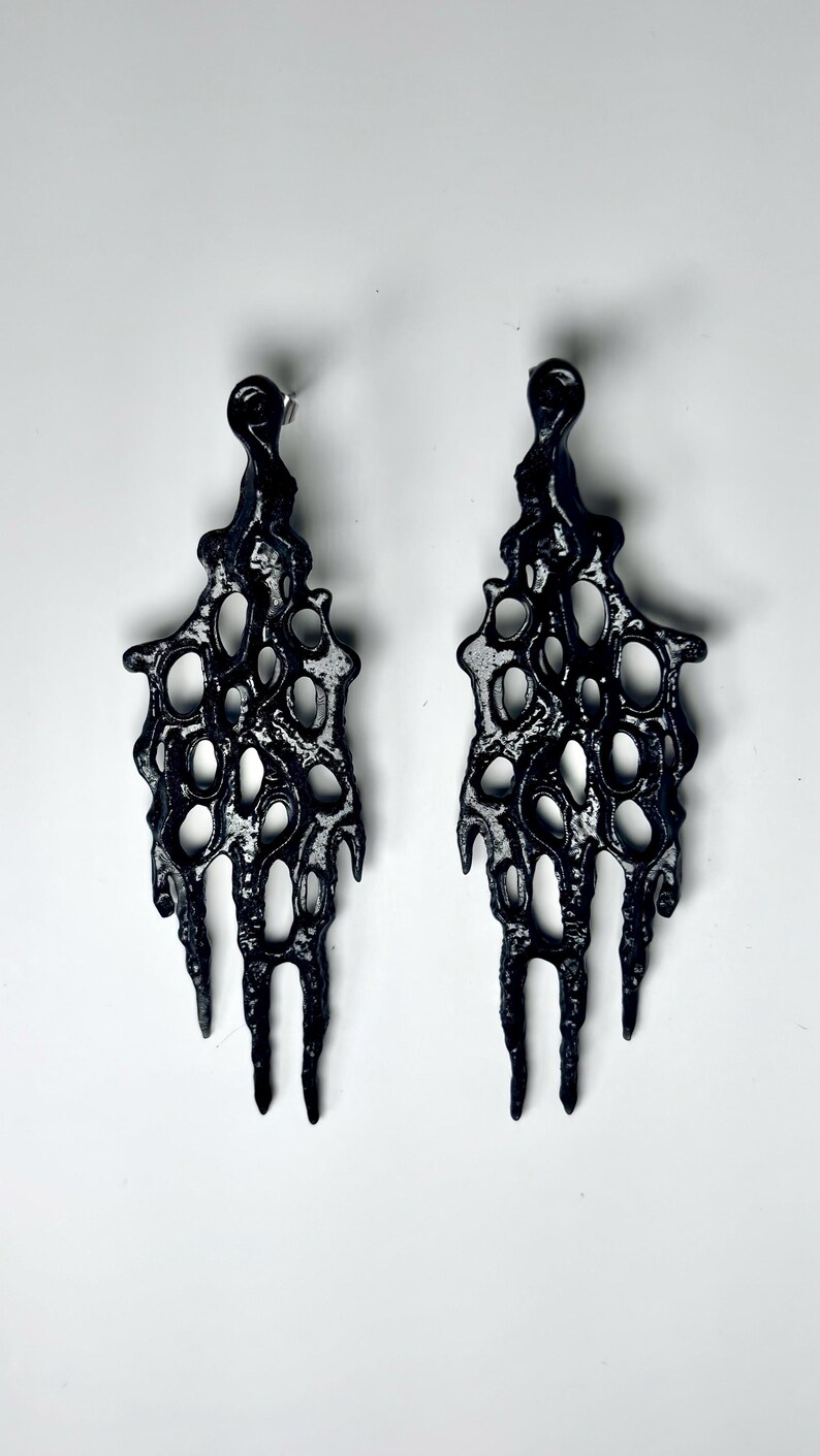 Gothic Drip Earrings 3D Printed Black Earrings With Web-like Structure ...