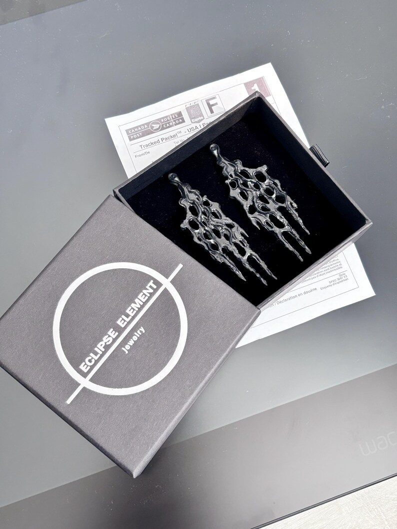Gothic Drip Earrings 3D Printed Black Earrings With Web-like Structure ...