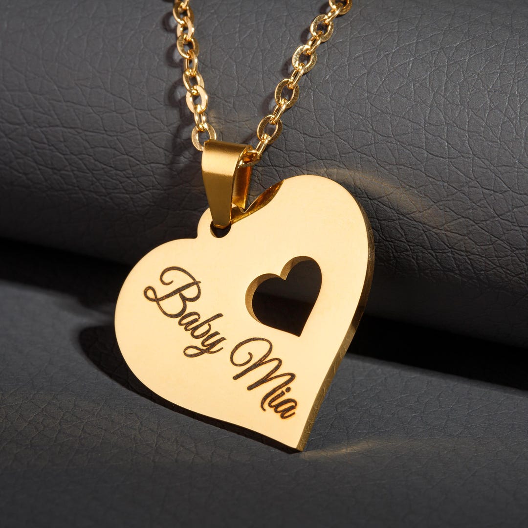 Custom Engraved Heart Necklace,custom Name Necklace,heart Necklace ...