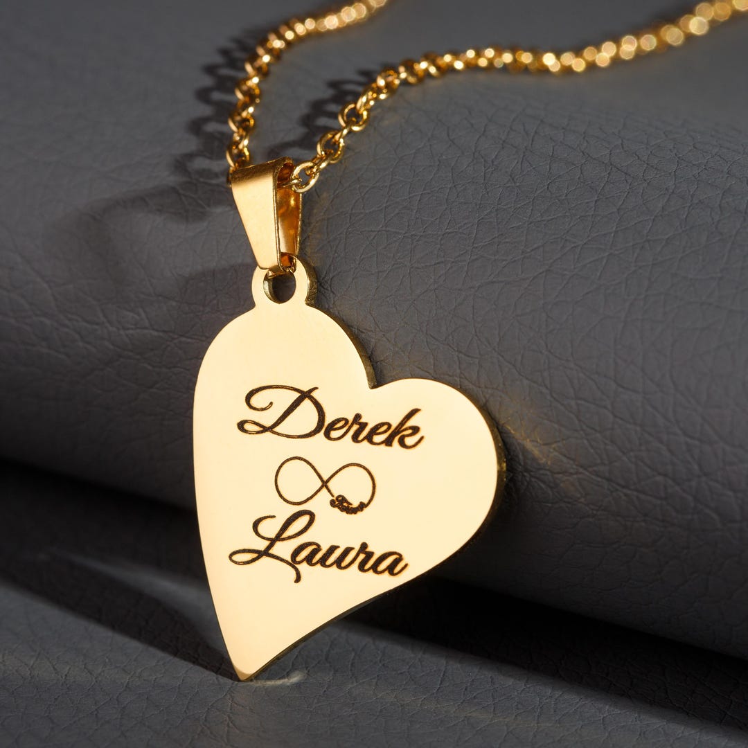 Heart Necklace,personalized Laser Engraved Heart Necklace,heart Pendant ...