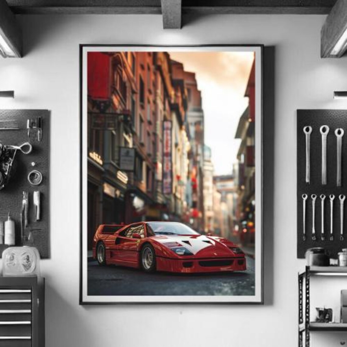 Ferrari F40, Car Print Poster, Photorealistic Art, Optional Wood Frame ...