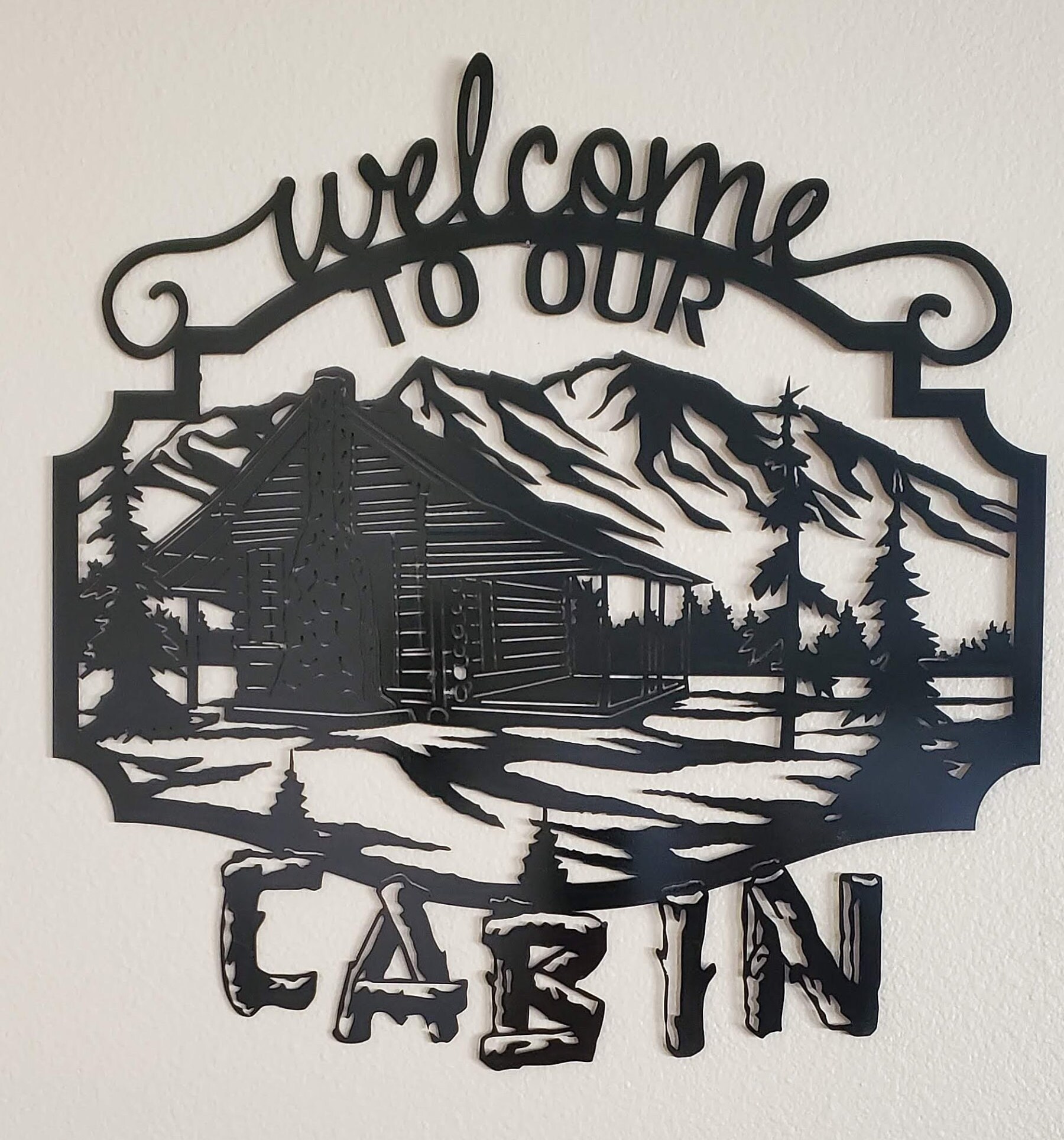 Welcome to Our Cabin Metal Wall Hanging | Rustic Lake House Decor ...
