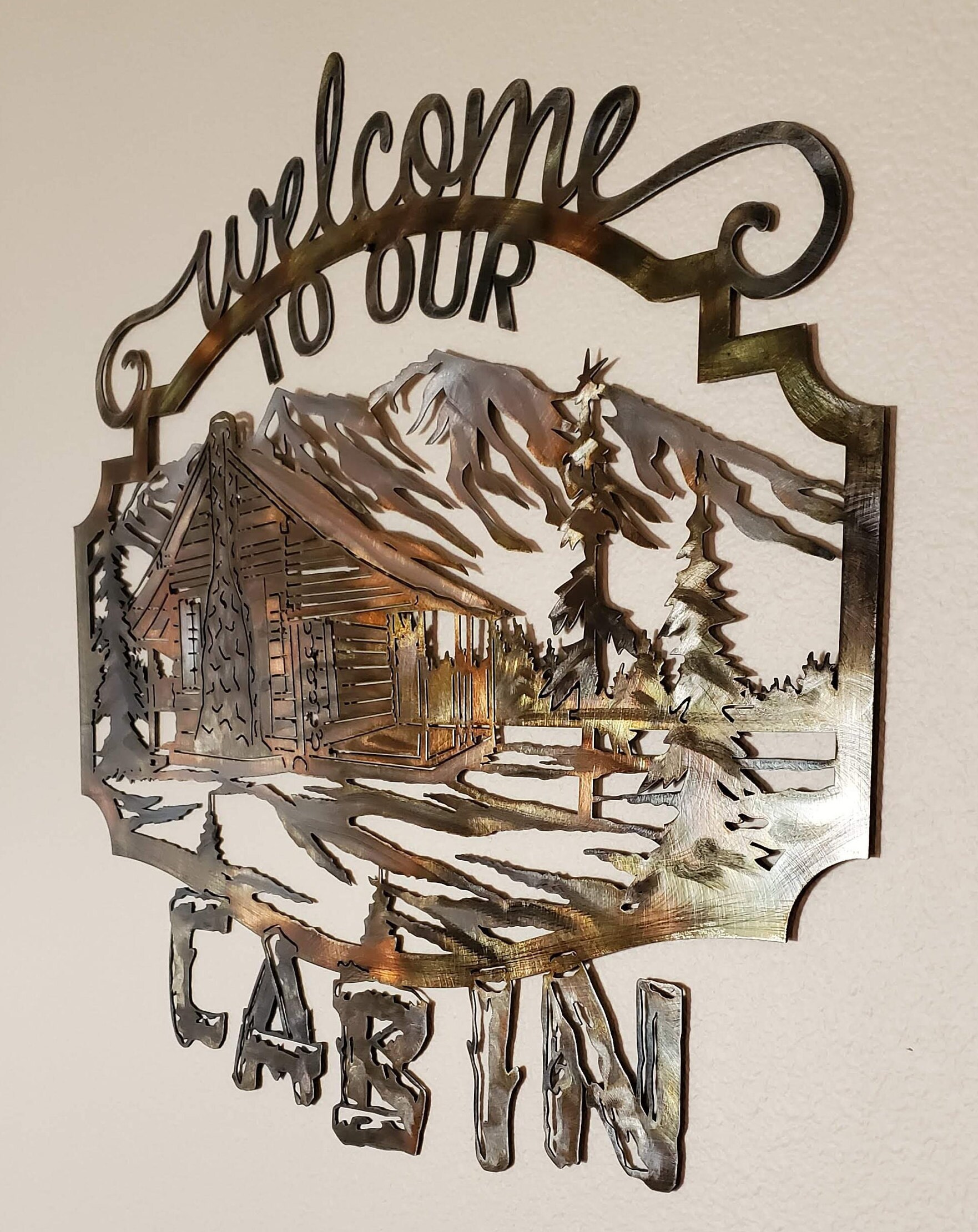 Welcome to Our Cabin Metal Wall Hanging | Rustic Lake House Decor ...