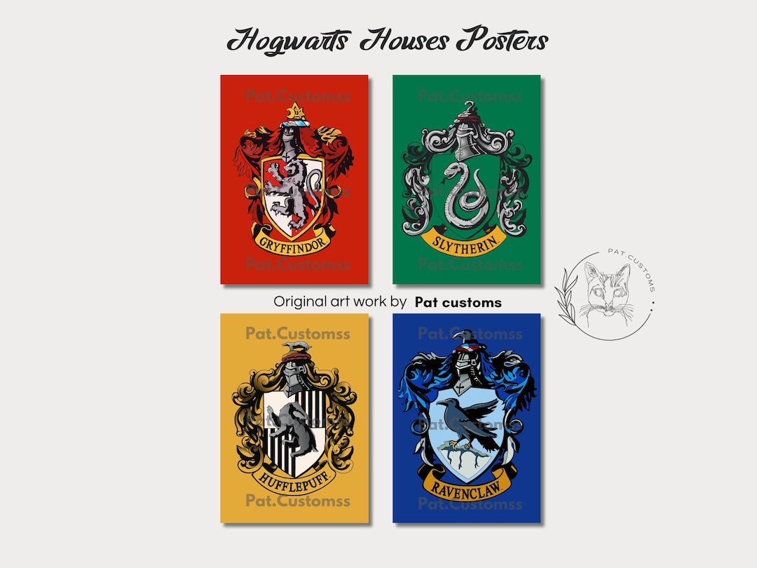 Harry Potter Hogwarts Houses Minimalist Line Art Pop Posters (digital ...