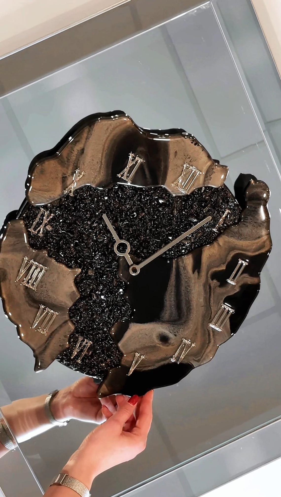 Geode Wall Clock – Black, Bronze & Chocolate Resin Clock With Natural ...