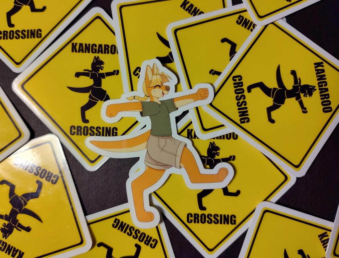Kangaroo Crossing and Sundrop Walking Sticker! Furry Laminated Vinyl ...