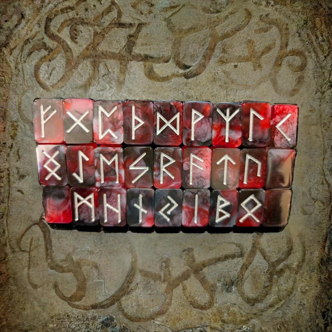 Obsidian Flame Rune Stones: Handcrafted Resin Set in Red and Black - Etsy