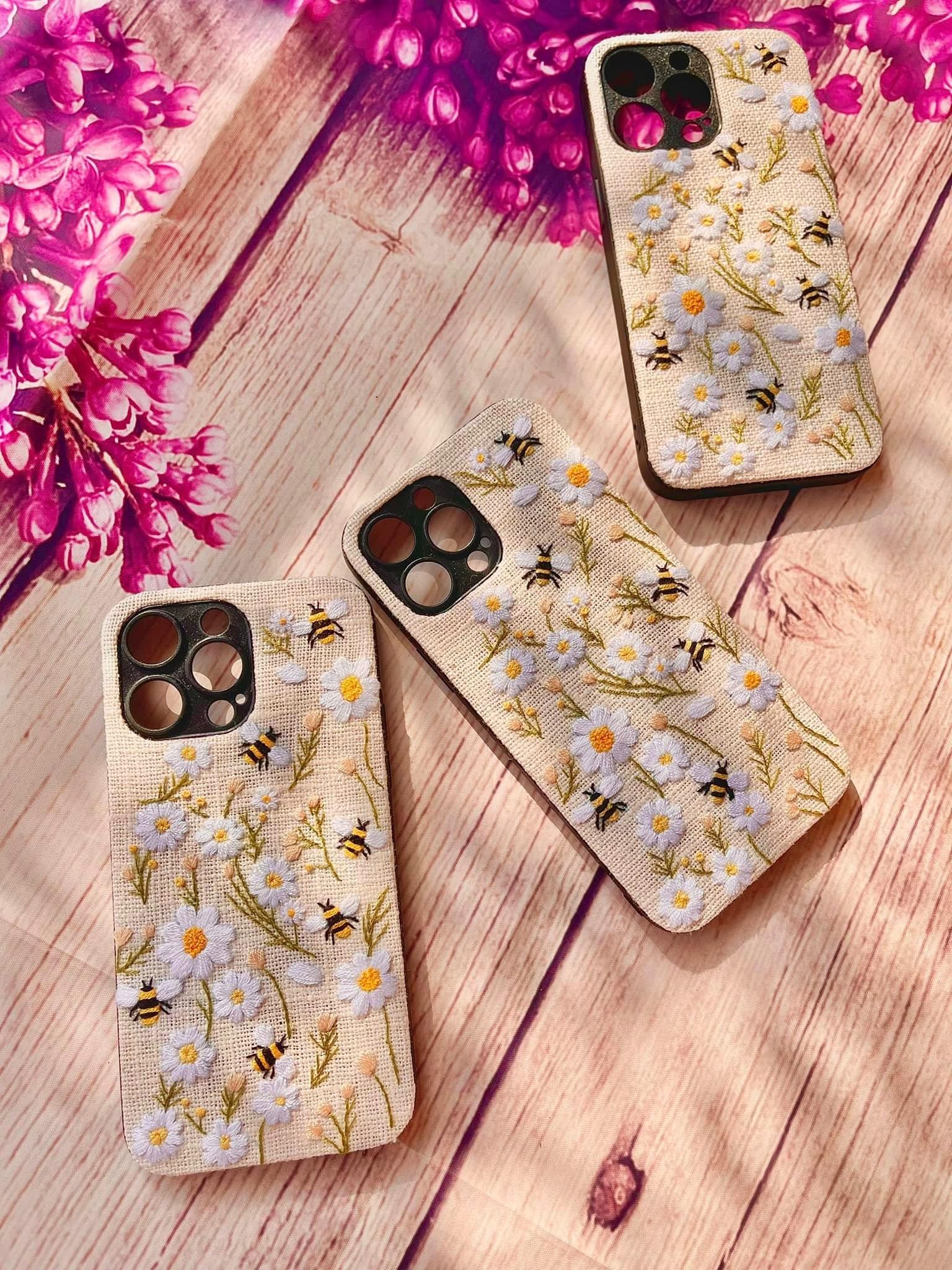 Hand-embroidered Phone Case With Beautiful Daisies. Unique Birthday ...