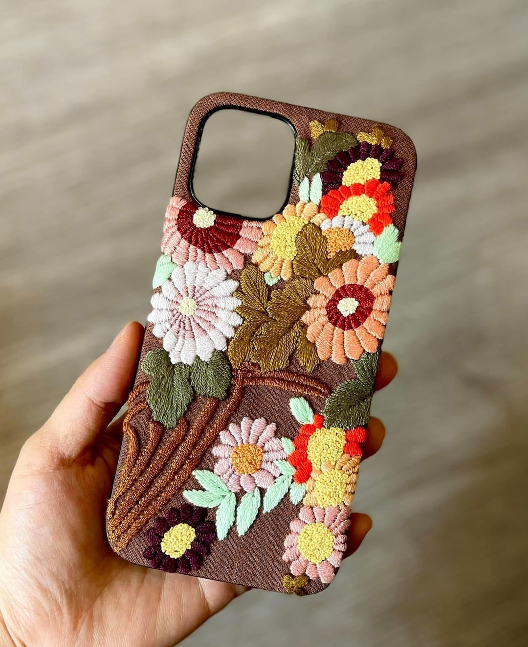 Floral Embroidered Phone Case, Boho Vintage Fabric Cover for Iphone ...