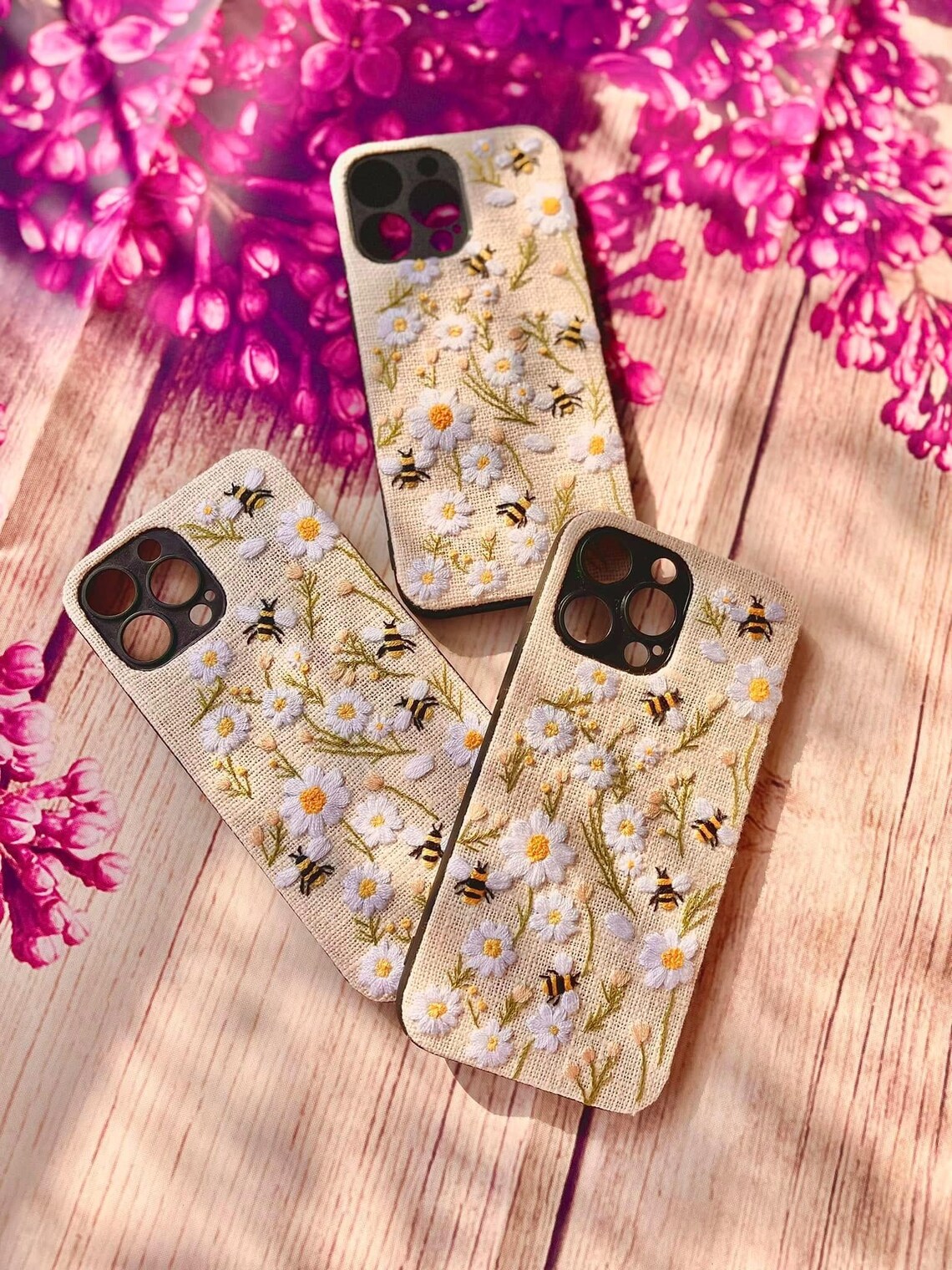 Hand-embroidered Phone Case With Beautiful Daisies. Unique Birthday ...
