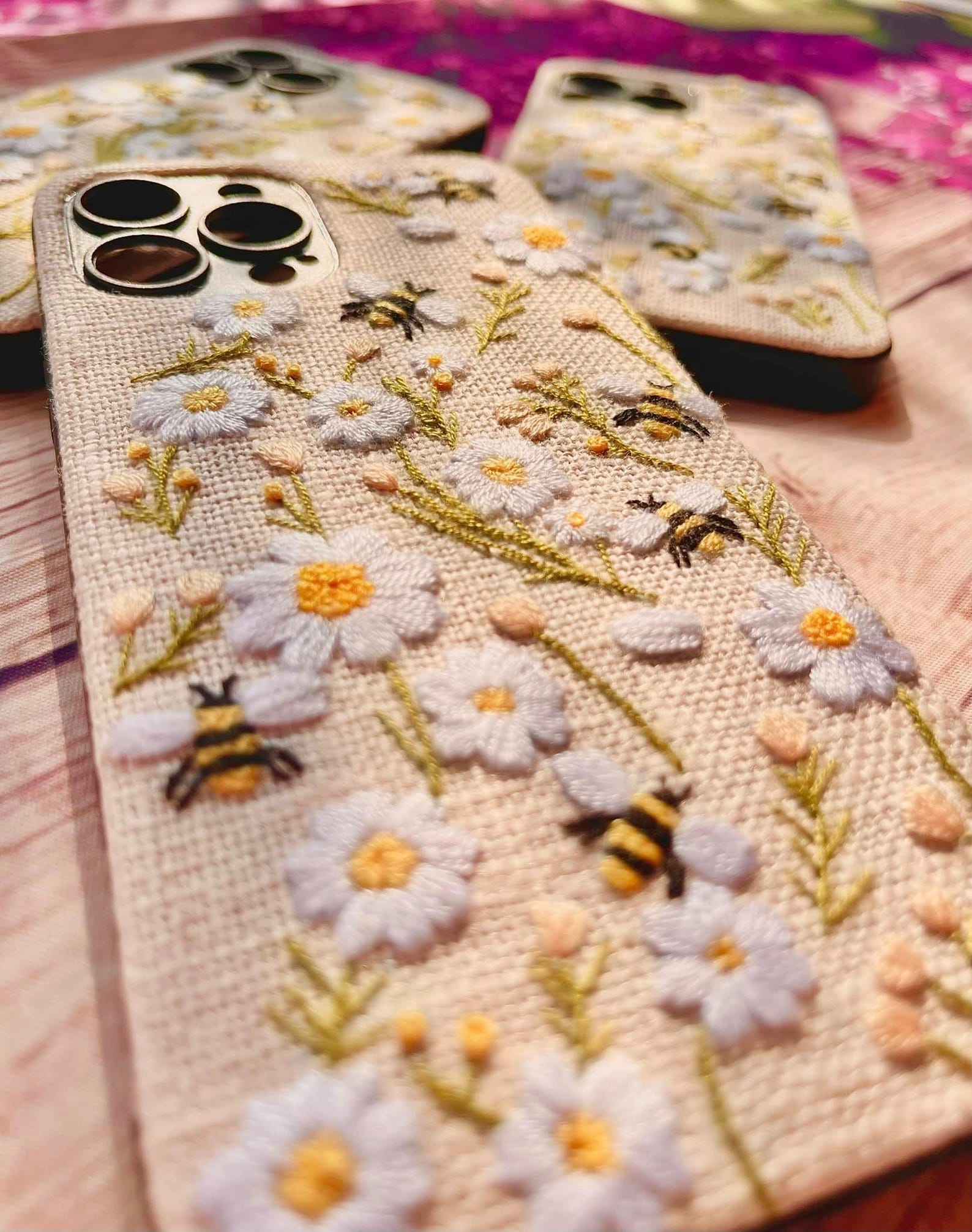 Hand-embroidered Phone Case With Beautiful Daisies. Unique Birthday ...