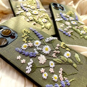 Green Phone Case With Beautiful Handmade Floral Embroidery. Gift for ...