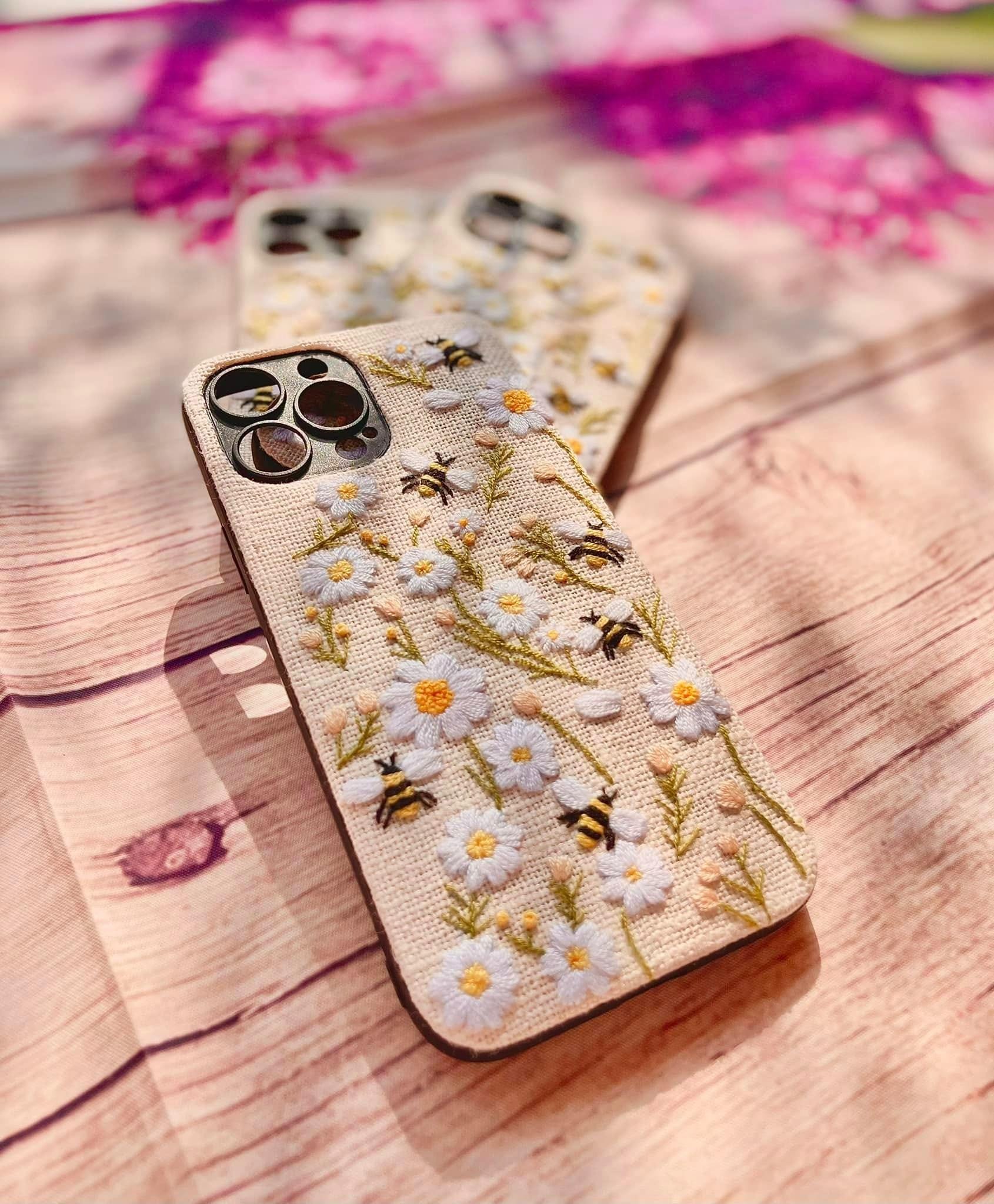 Hand-embroidered Phone Case With Beautiful Daisies. Unique Birthday ...