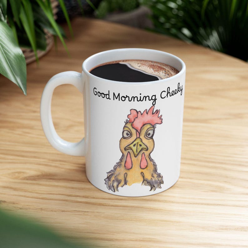 Good Morning Cheeky Chicken Mug, Funny Bird Lover Gift, Watercolor Art ...
