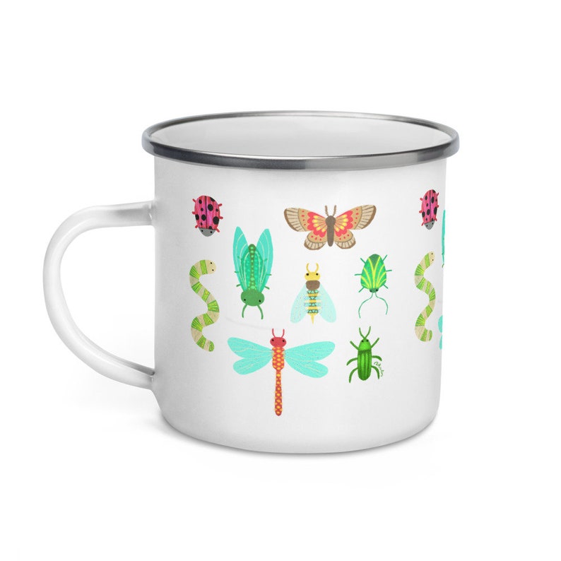 Bug Collecting Enamel Mug - Cute Insects Pattern Illustration, Art Mug ...
