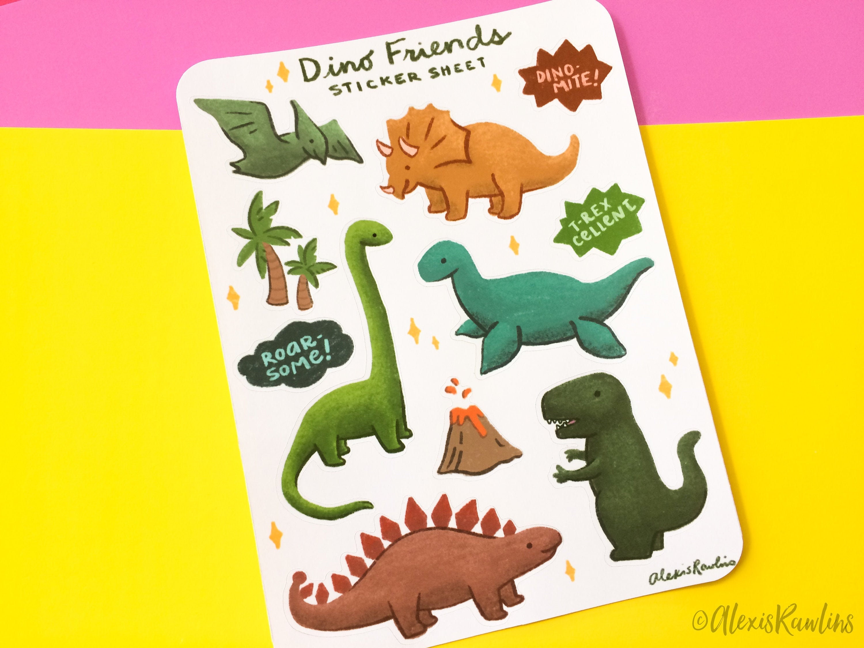 Dino Friends Sticker Sheet Cute Dinosaurs, Funny Pun Stickers, T-rex ...