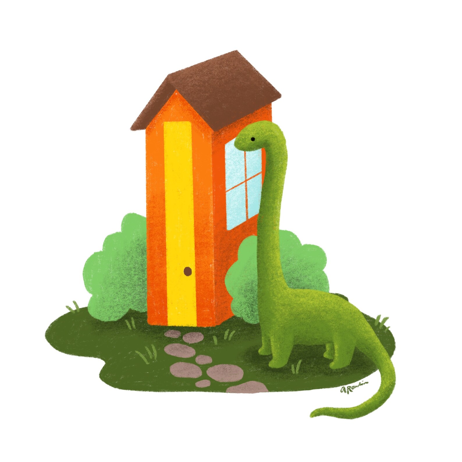 Dinosaur House Art Print Funny Wall Art, Brontosaurus Art, Fun Positive ...