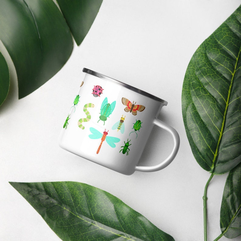 Bug Collecting Enamel Mug - Cute Insects Pattern Illustration, Art Mug ...