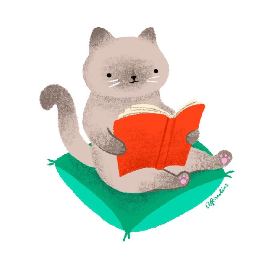Cozy Reading Cat Art Print Poster - Etsy