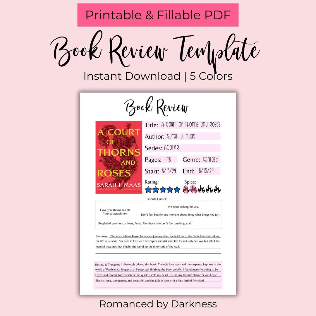 Book Review Journal Template, Reading Planner, Book Review Template ...