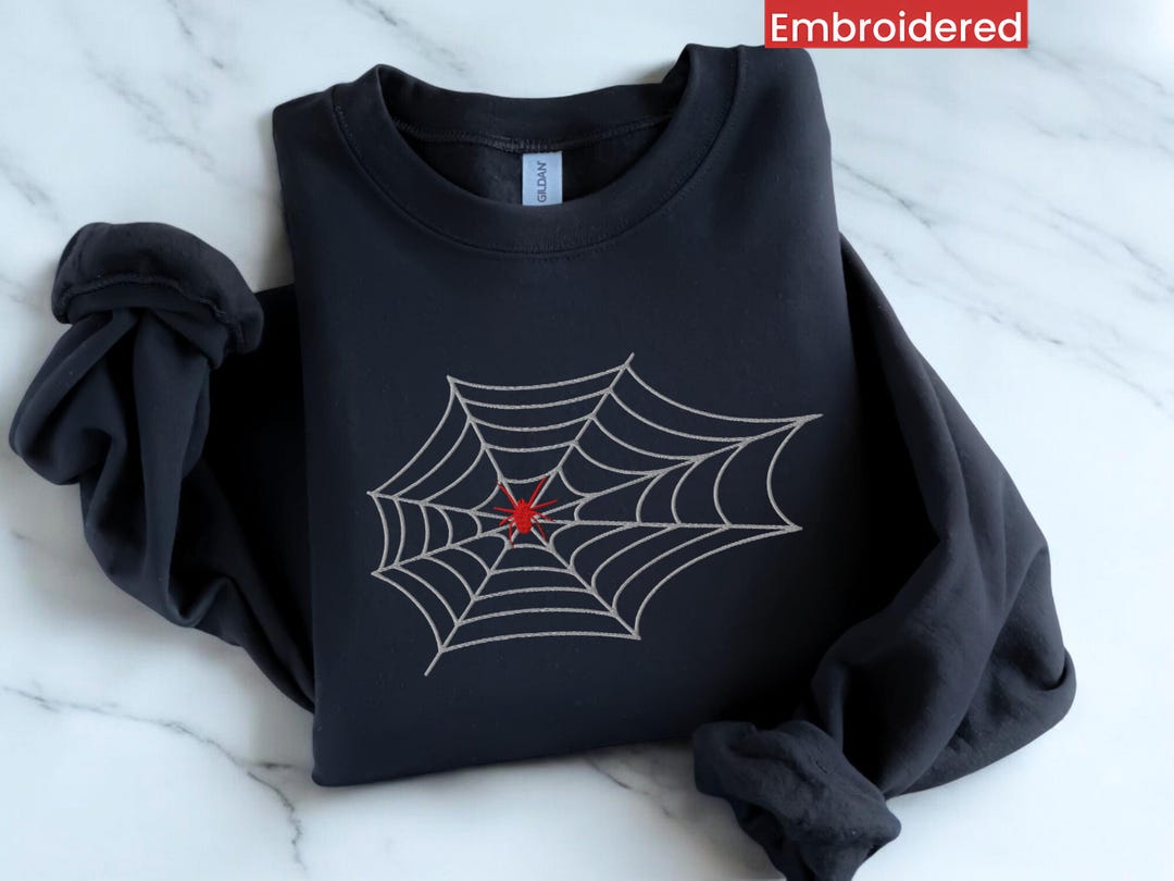 Spider Web Embroidered Sweatshirt, Gothic Jumping Spider Pullover ...
