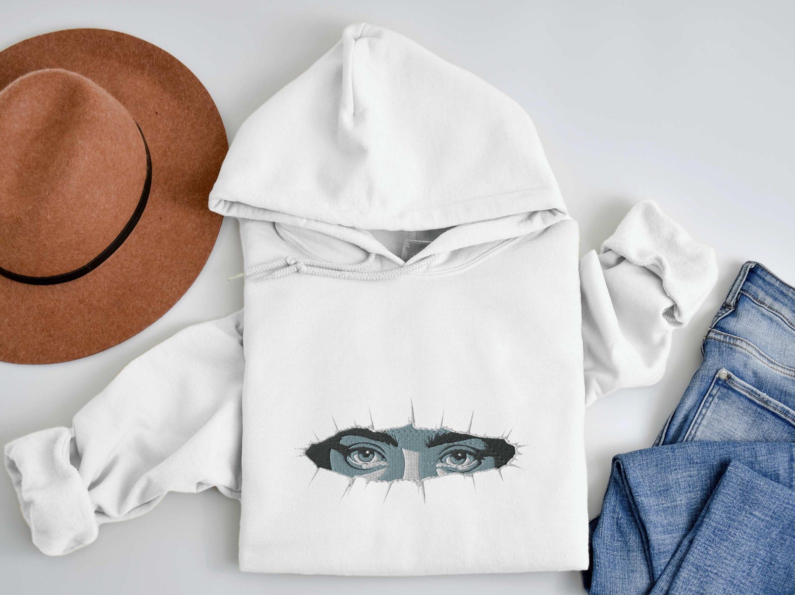Trendy Anime Eyes Embroidered Hoodie, Urban Streetwear Graphic Pullover ...