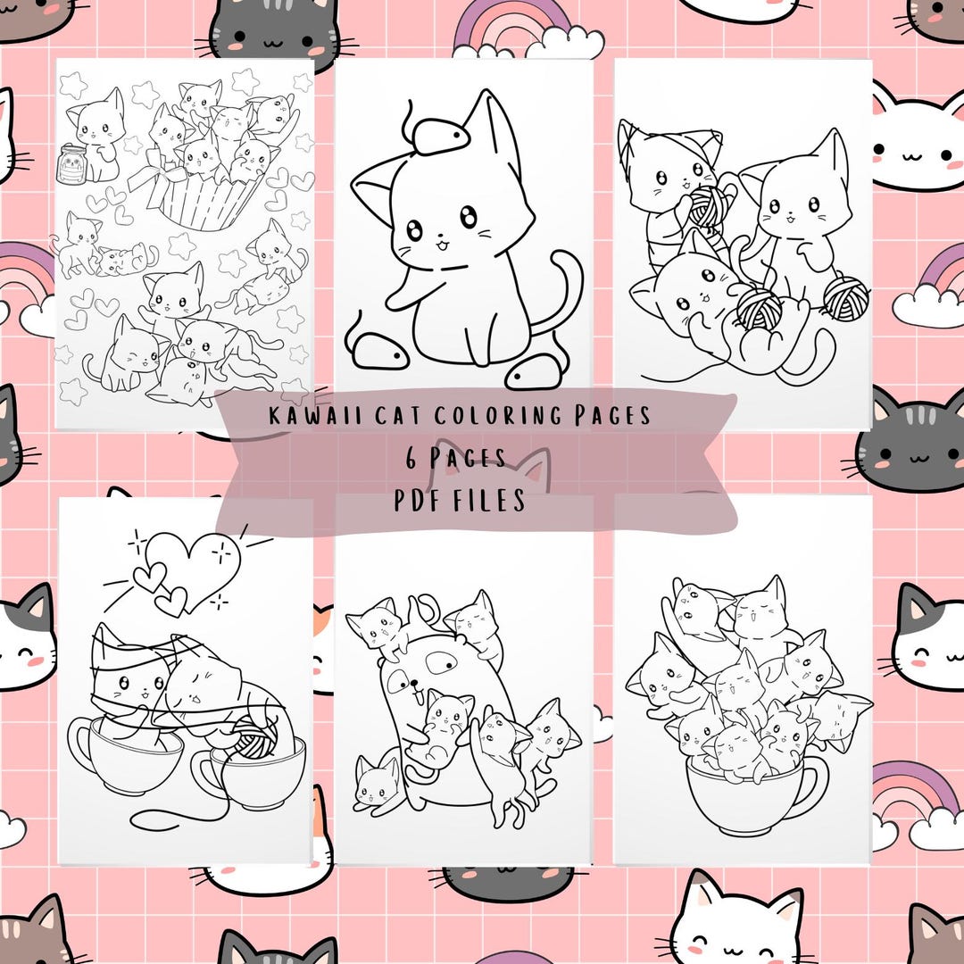 6 Kawaii Cat Coloring Pages, Kawaii Cats, Printable Coloring Pages ...