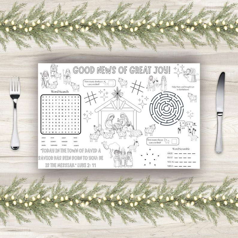 Christmas Nativity Activity Placemat for Kids | Christian Advent Bible ...