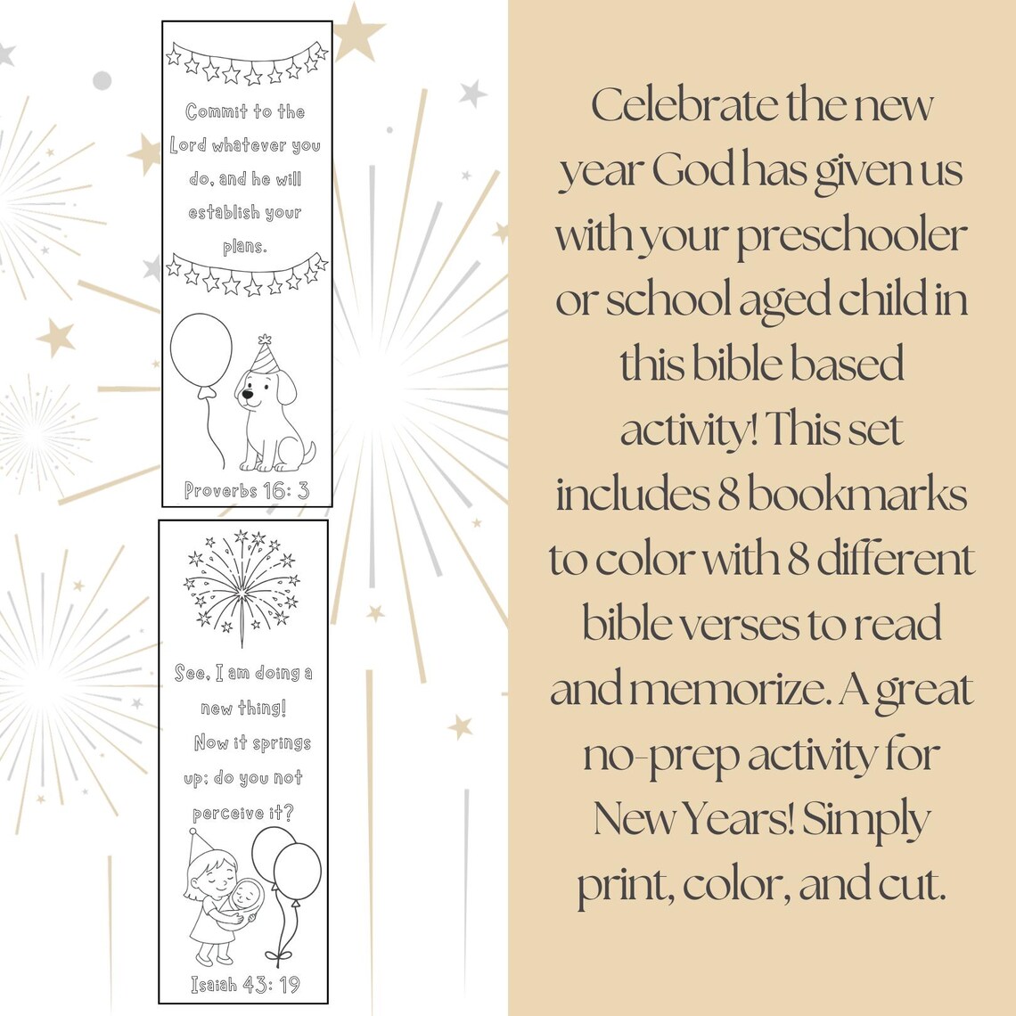 New Years Bible Verse Coloring Bookmarks for Kids, Printable Scripture ...