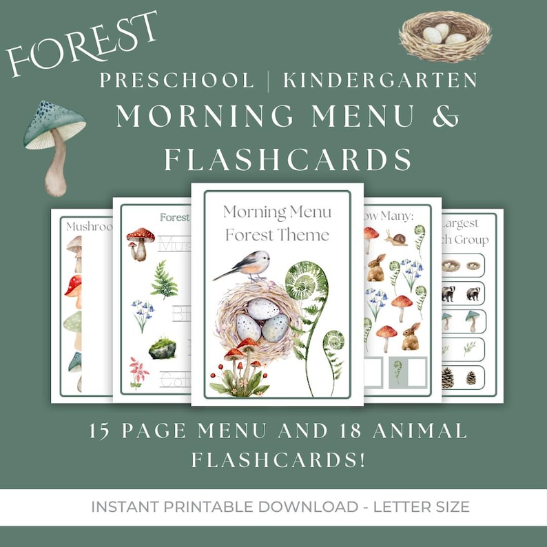 Forest Woodland Theme Morning Menu | Forest Animal Flashcards ...