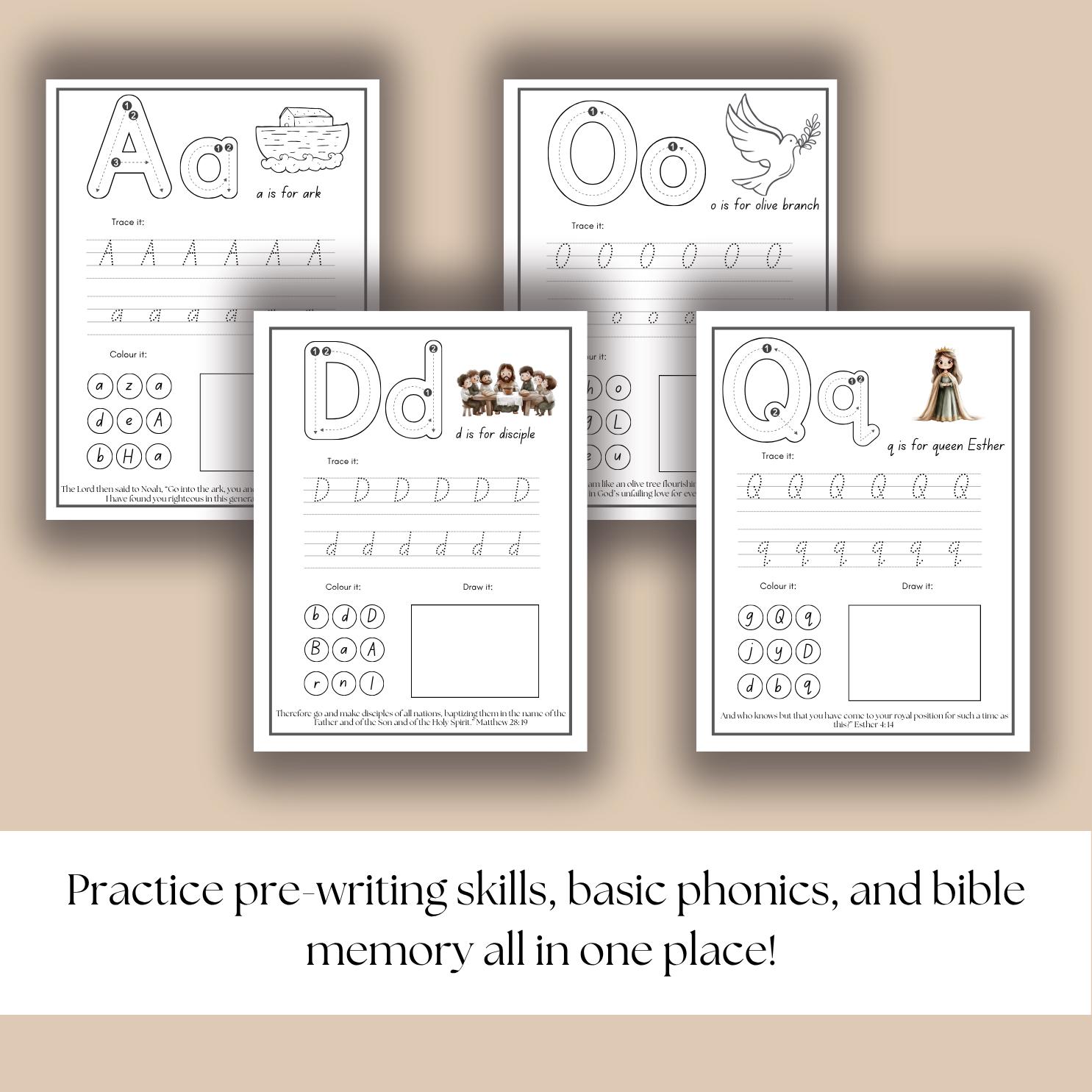 Alphabet Scripture Tracing Cards | Printable Bible ABC Phonics ...