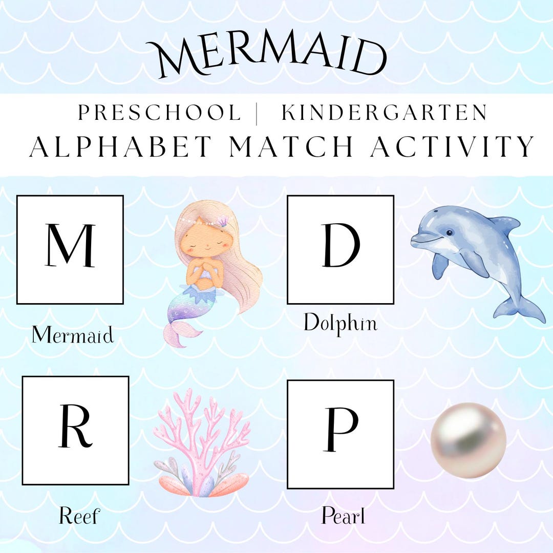Alphabet Match Preschool | Mermaid Ocean Theme | Printable Activity ...