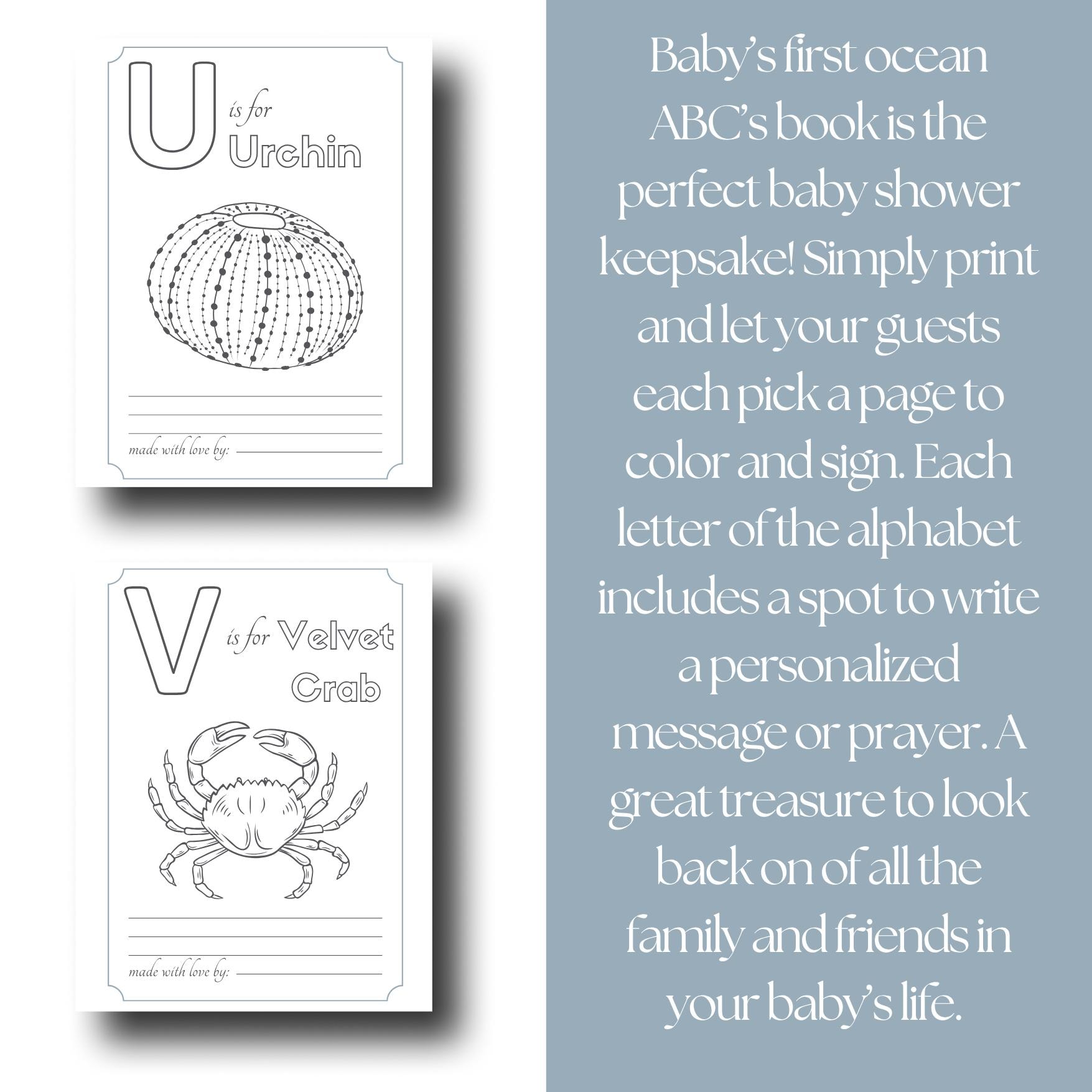 Ocean Baby Shower ABC Book | Baby's First ABC Book | Ocean Themed Abcs ...