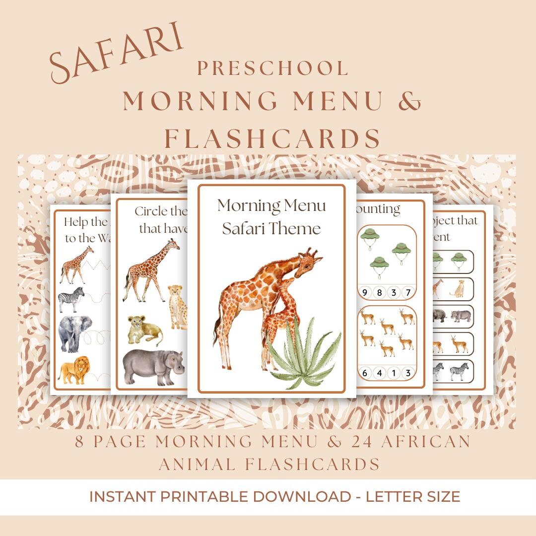 Safari Themed Morning Menu | African Animal Flashcards | Safari ...