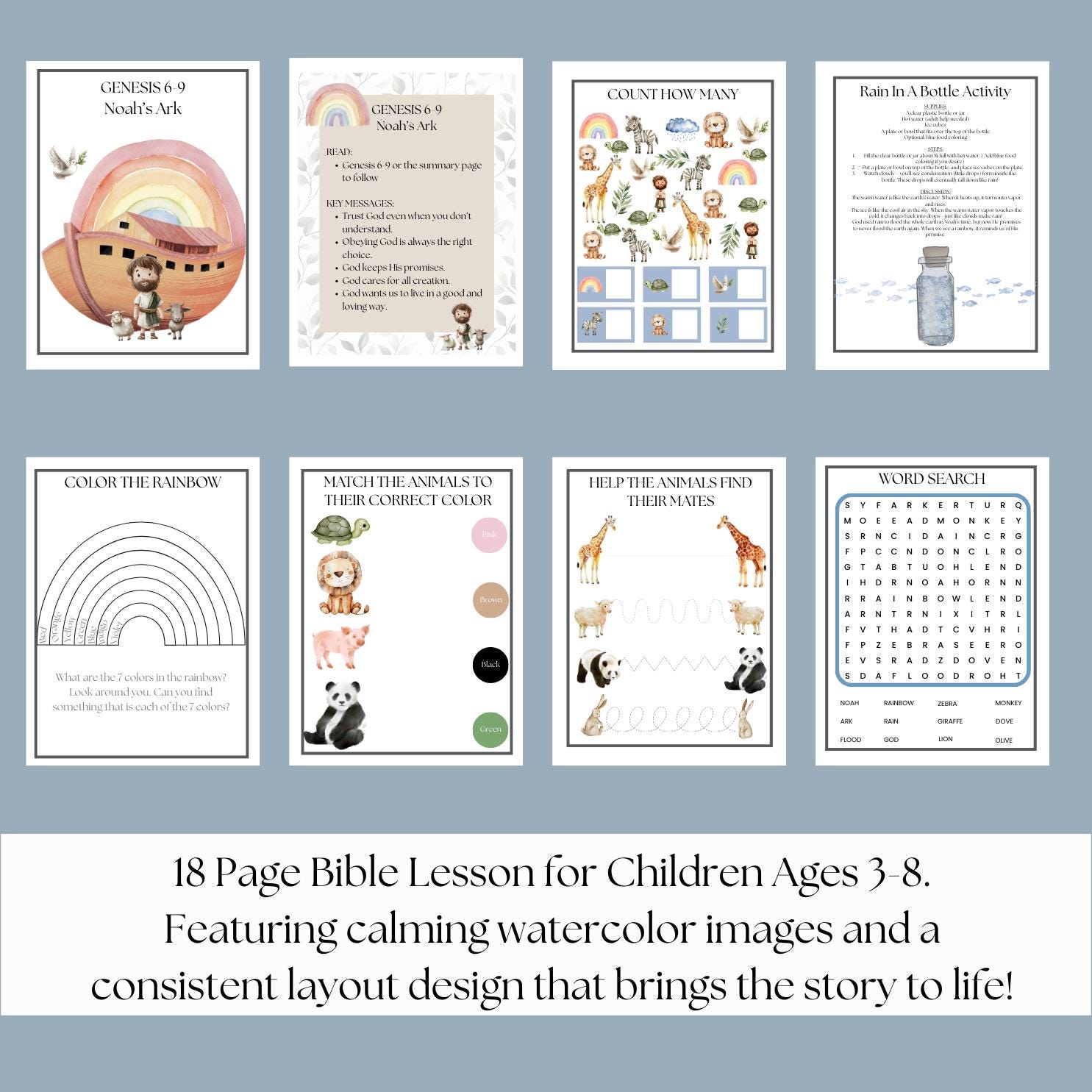 Noah's Ark Bible Story Lesson Coloring Craft for Kids, Sunday School ...