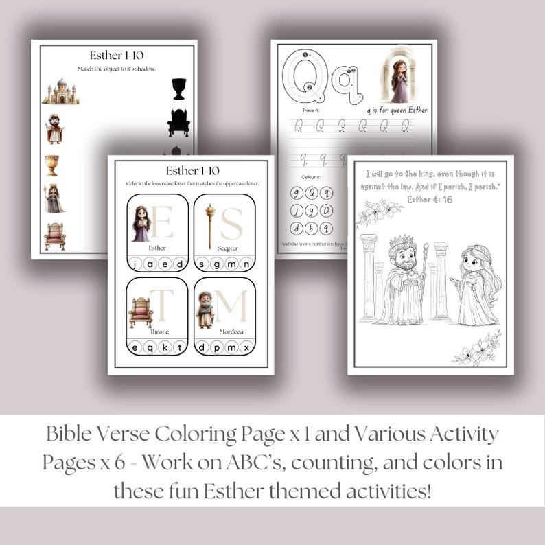Esther Bible Story Coloring Craft for Kids, Sunday School Christian ...