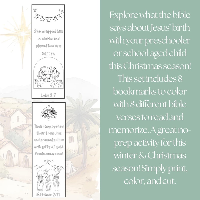 Christmas Bible Verse Coloring Bookmarks for Kids, Printable Scripture ...