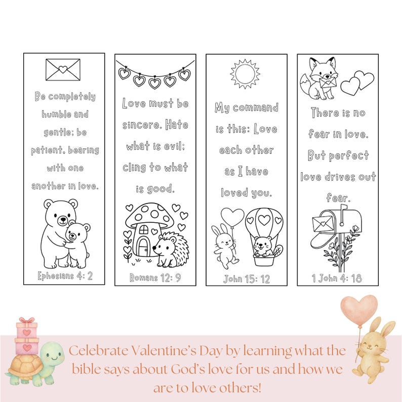 Valentines Day Bible Verse Coloring Bookmarks for Kids English AND ...