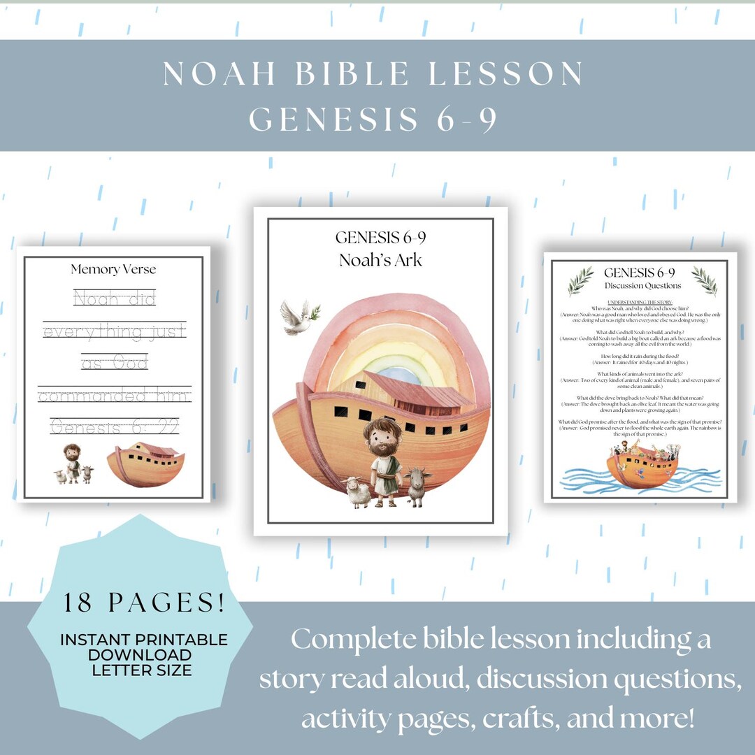 Noah's Ark Bible Story Lesson Coloring Craft for Kids, Sunday School Christian Homeschool ...