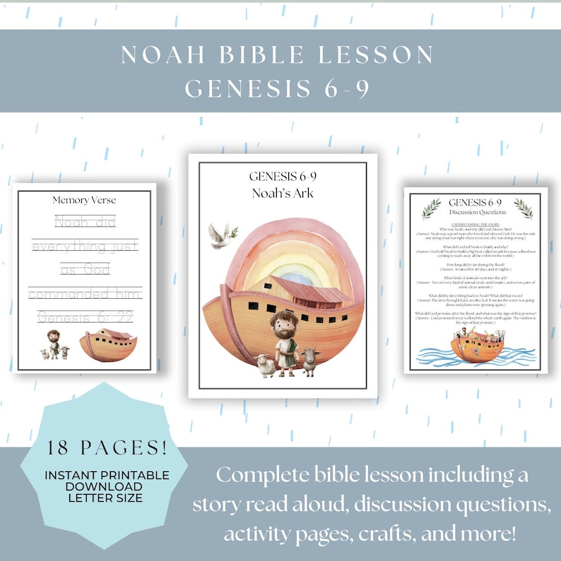 Noah's Ark Bible Story Lesson Coloring Craft for Kids, Sunday School ...