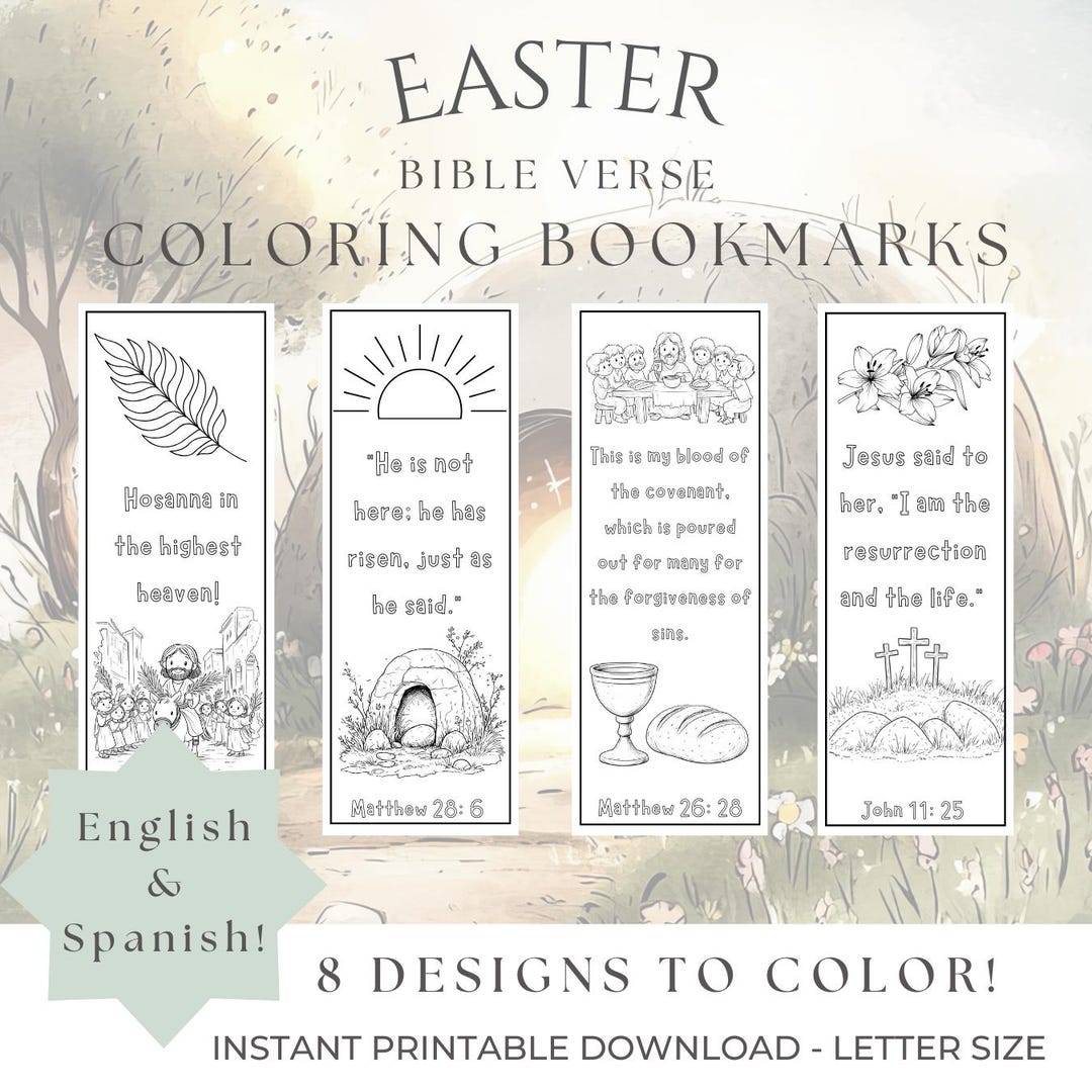 Easter Bible Verse Coloring Bookmarks for Kids English AND Spanish ...