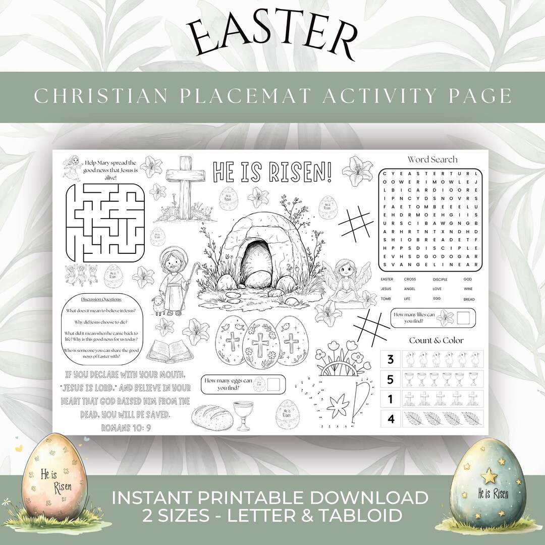 Christian Easter Activity Placemat for Kids | Christian Holy Week Bible ...