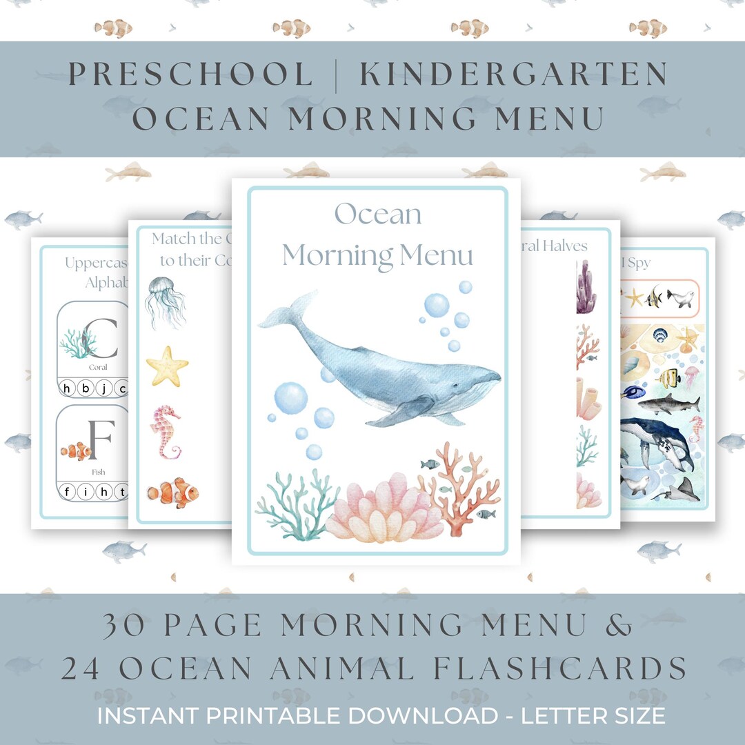 Summer Ocean Preschool Morning Menu | Ocean Animal Flashcards ...
