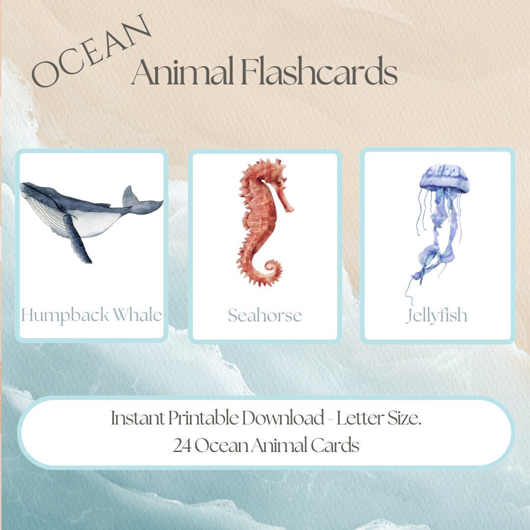 Ocean Animal Flashcards Montessori Flashcards Preschool Ocean Cards ...