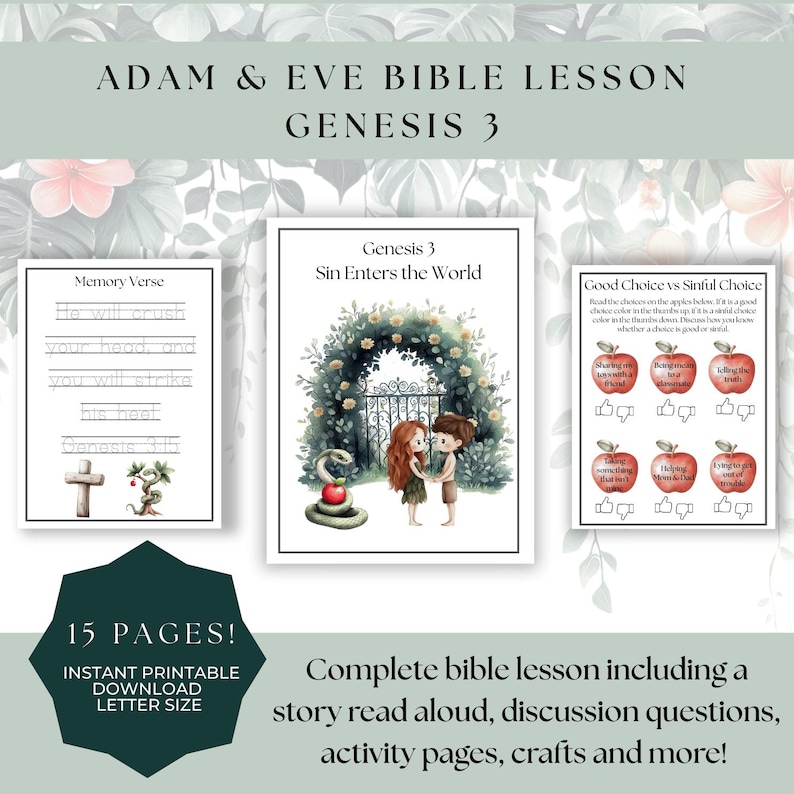 Adam and Eve Bible Story Coloring Craft for Kids, Sunday School ...