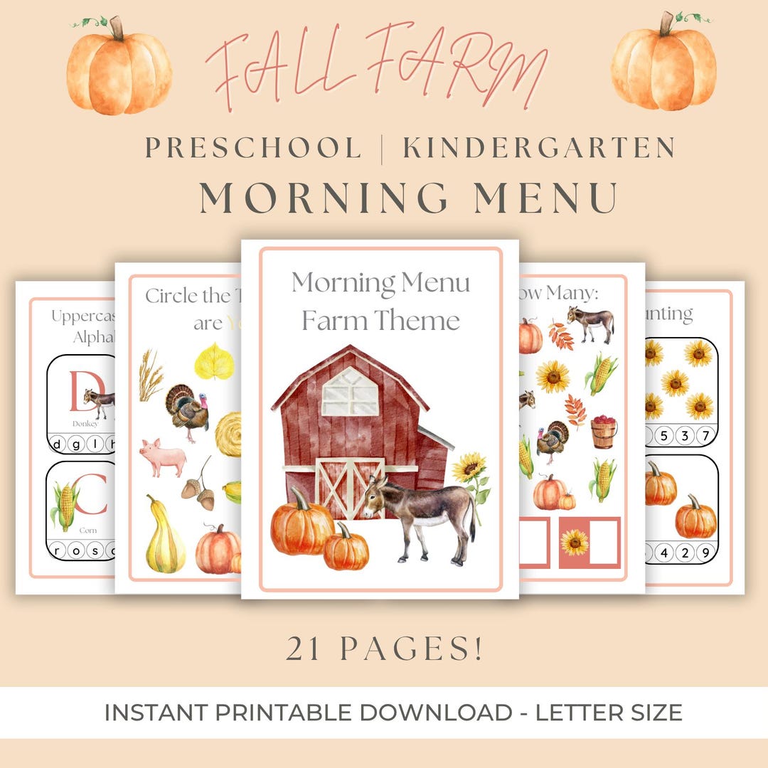 Fall Farm Themed Morning Menu | Preschool Morning Menu | Farm Activity ...