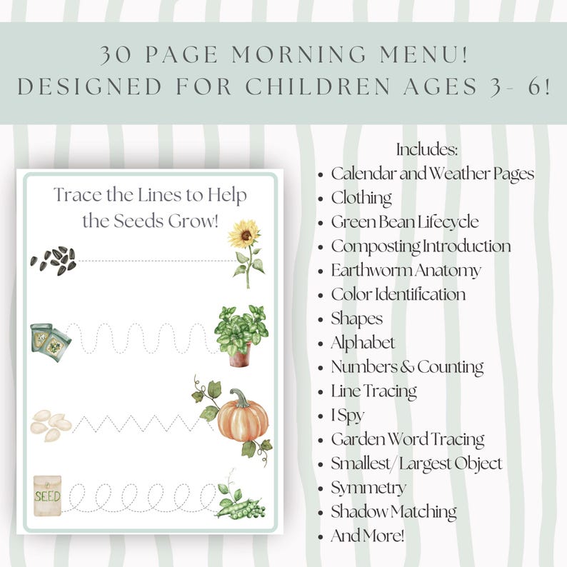 Garden Theme Morning Menu | Preschool Kindergarten Morning Menu ...