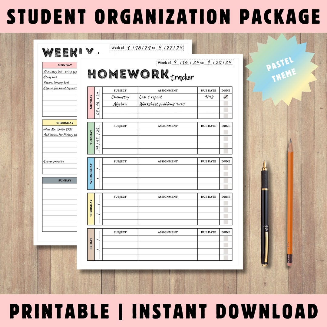 School Organization Chart Printable | Homework Tracker | Weekly Planner ...