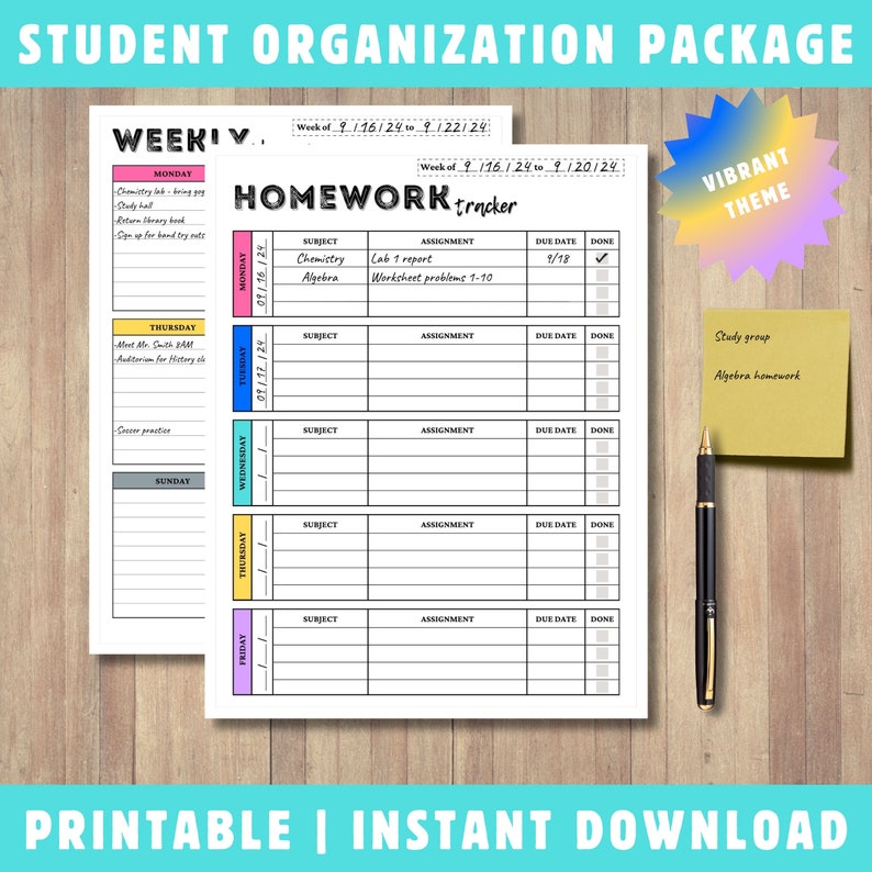 School Organization Chart Printable | Homework Tracker | Weekly Planner ...